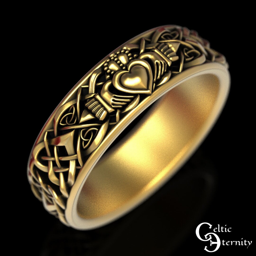 Womens Gold Claddagh Wedding Ring, 10K Claddagh Ring, 14K Claddagh Ring ...