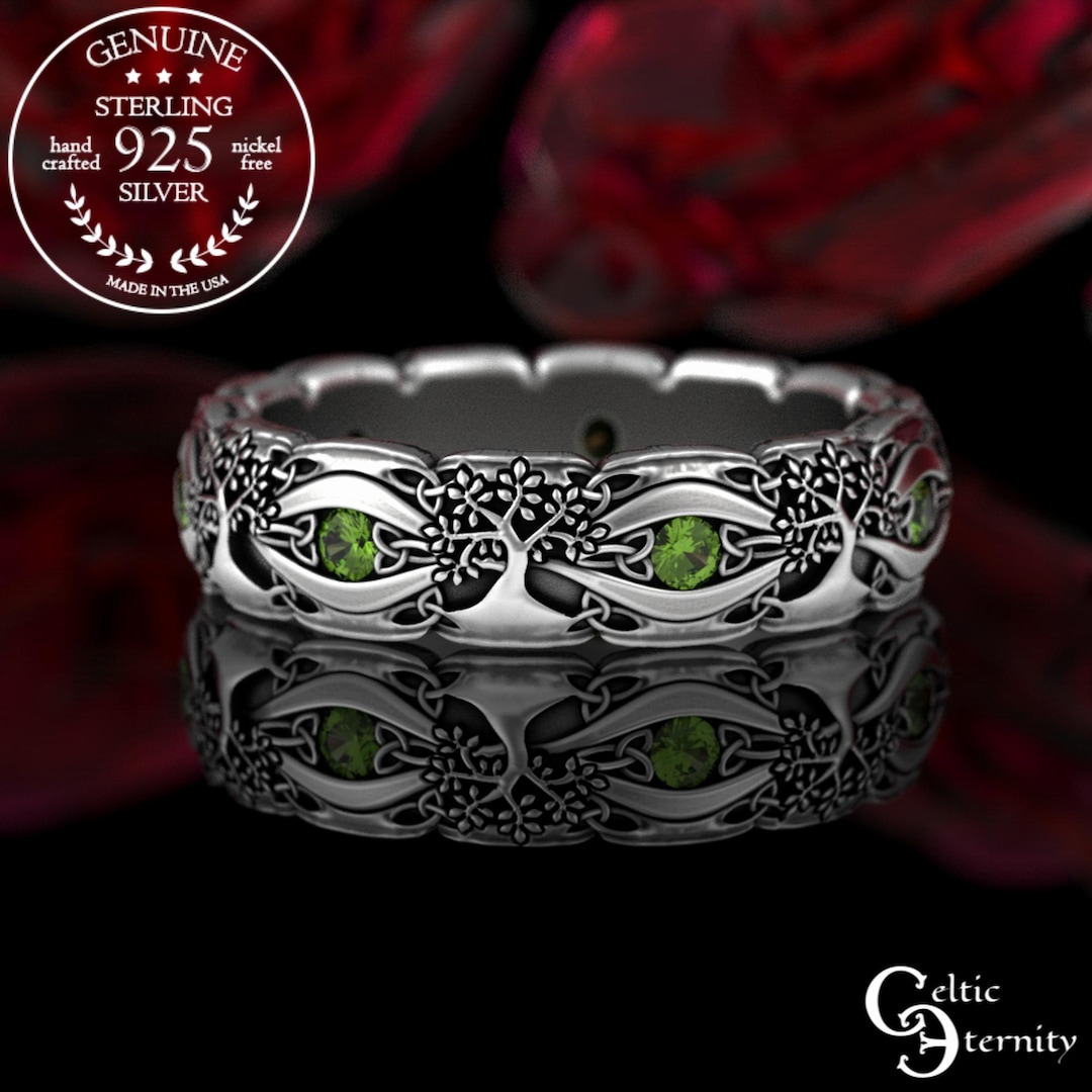 Peridot Tree of Life Ring, Sterling Celtic Tree Wedding Band, Womens ...