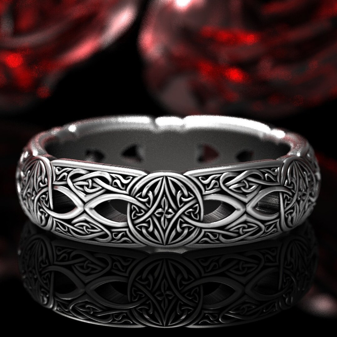 Sterling Silver Celtic Wedding Ring, Intricate Wedding Band, Detailed Celtic Ring, Unique Celtic ...