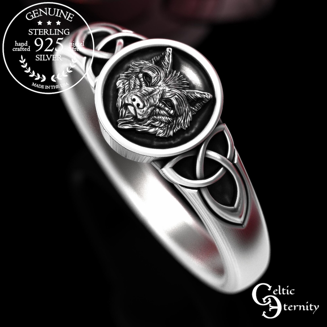Wolf Signet Ring in Sterling, Silver Wolf Family Crest Ring, Nordic ...
