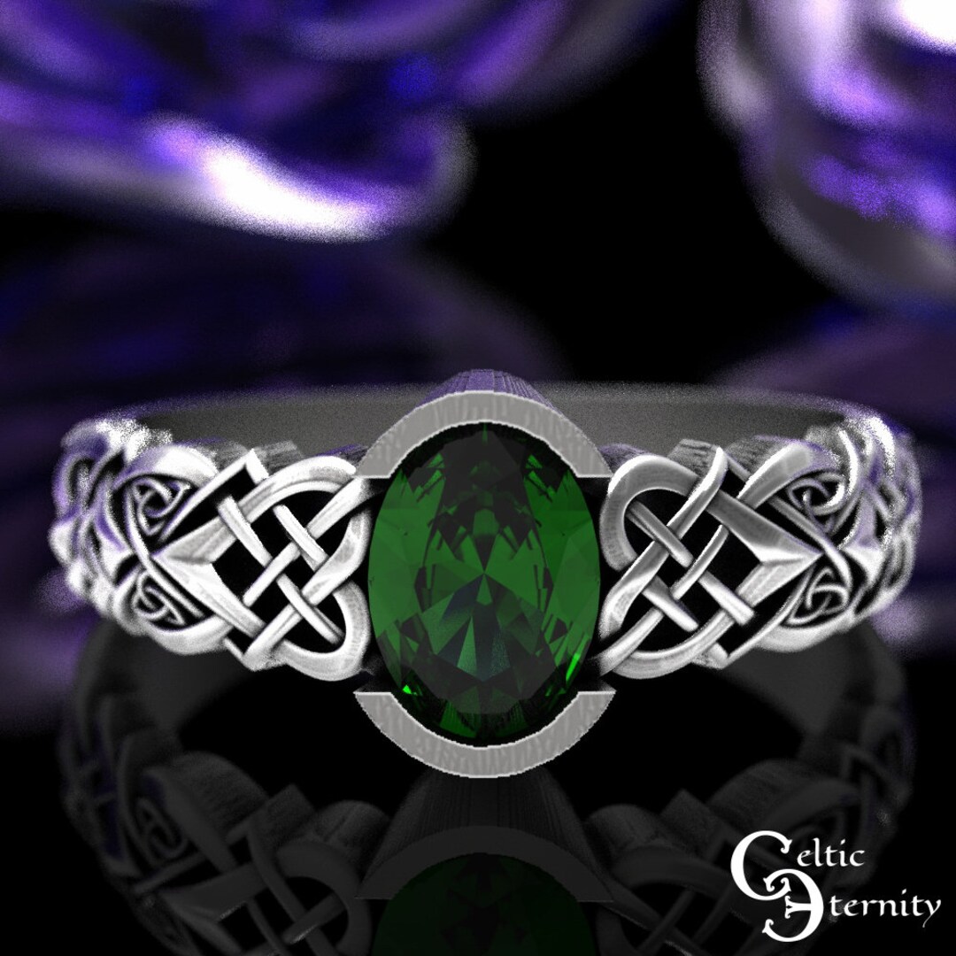 Emerald Celtic Engagement Ring, Sterling Celtic Bridal Ring, Emerald ...