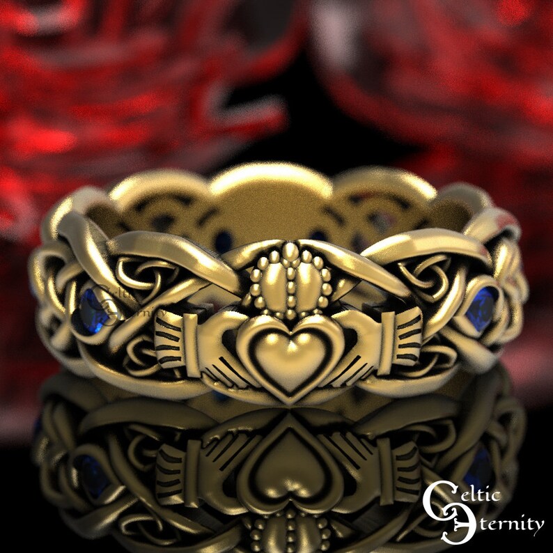 Gold Claddagh Ring with Sapphires Modern Claddagh Wedding | Etsy