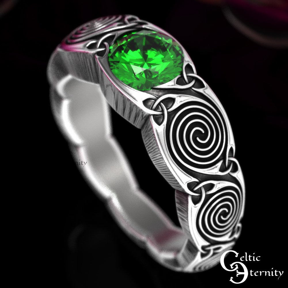 Celtic Emerald Engagement Ring in Sterling Silver, Modern Engagement ...