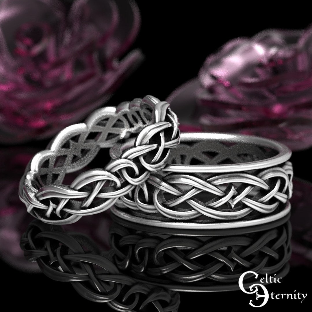 Matching Celtic Wedding Bands, Sterling Celtic Ring Set, Wedding Ring ...