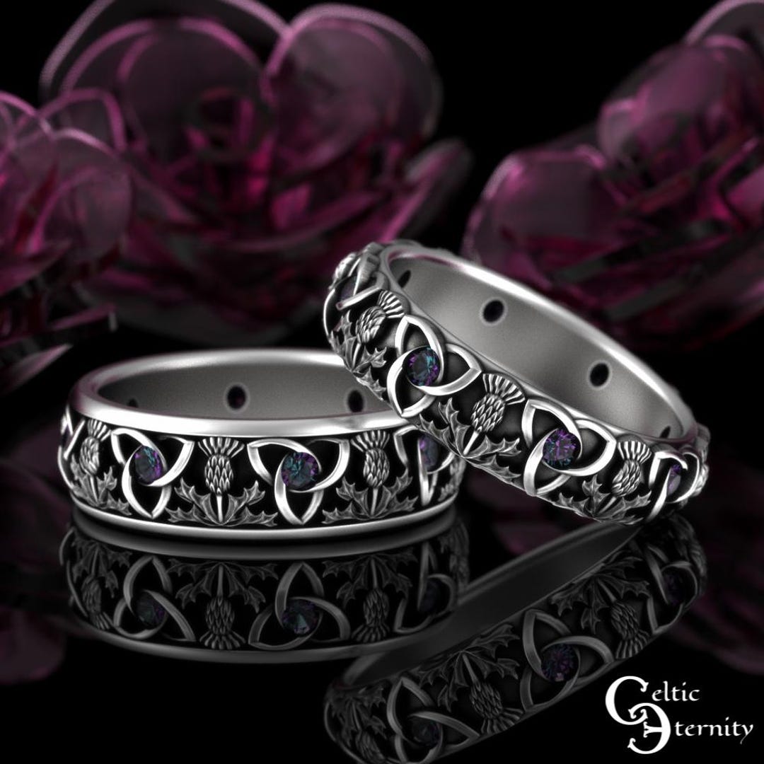 Alexandrite Matching Thistle Rings, Sterling Scottish Thistle Ring Set ...