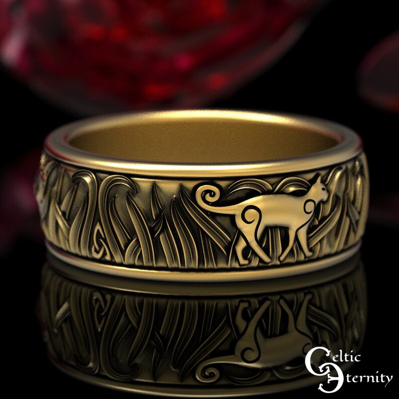 Gold Celtic Cat Ring 10K Cat Wedding Band Gold Irish Cat - Etsy