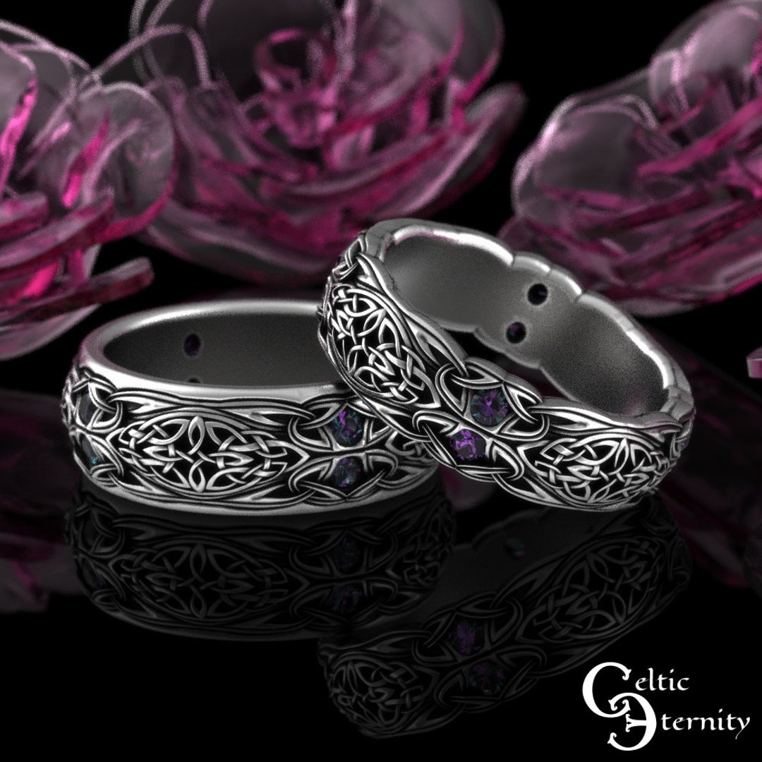 Matching Alexandrite Wedding Rings, Sterling Celtic Knotwork His Hers ...