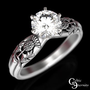 Thistle Engagement Ring, Scottish Engagement Ring, Sterling Moissanite ...