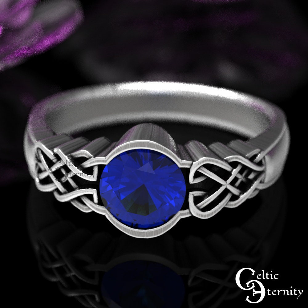 Celtic Blue Sapphire Engagement Ring, Sapphire Solitaire Ring, Celtic ...