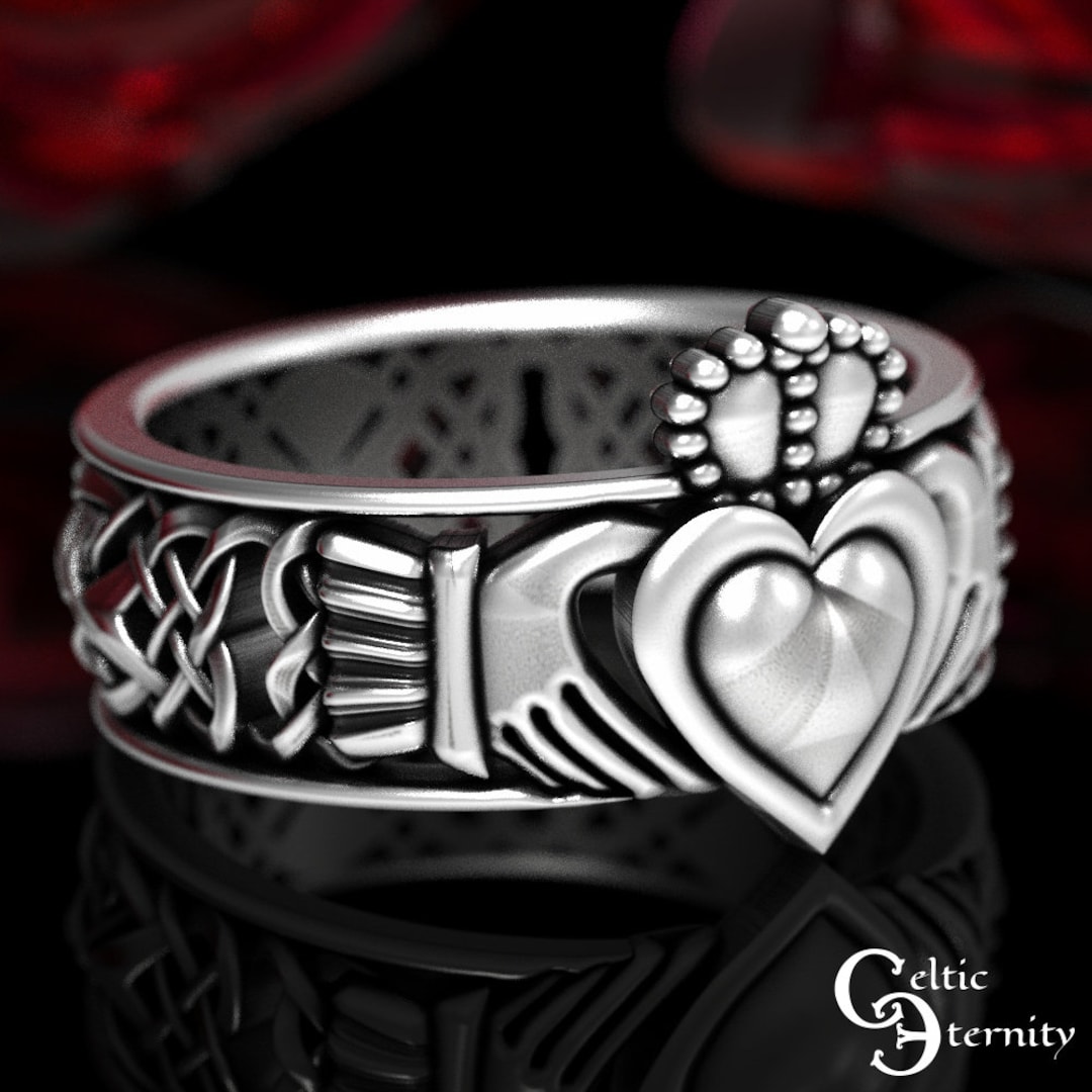 Sterling Silver Mens Claddagh Ring, Modern Claddagh Ring, Mans Celtic ...