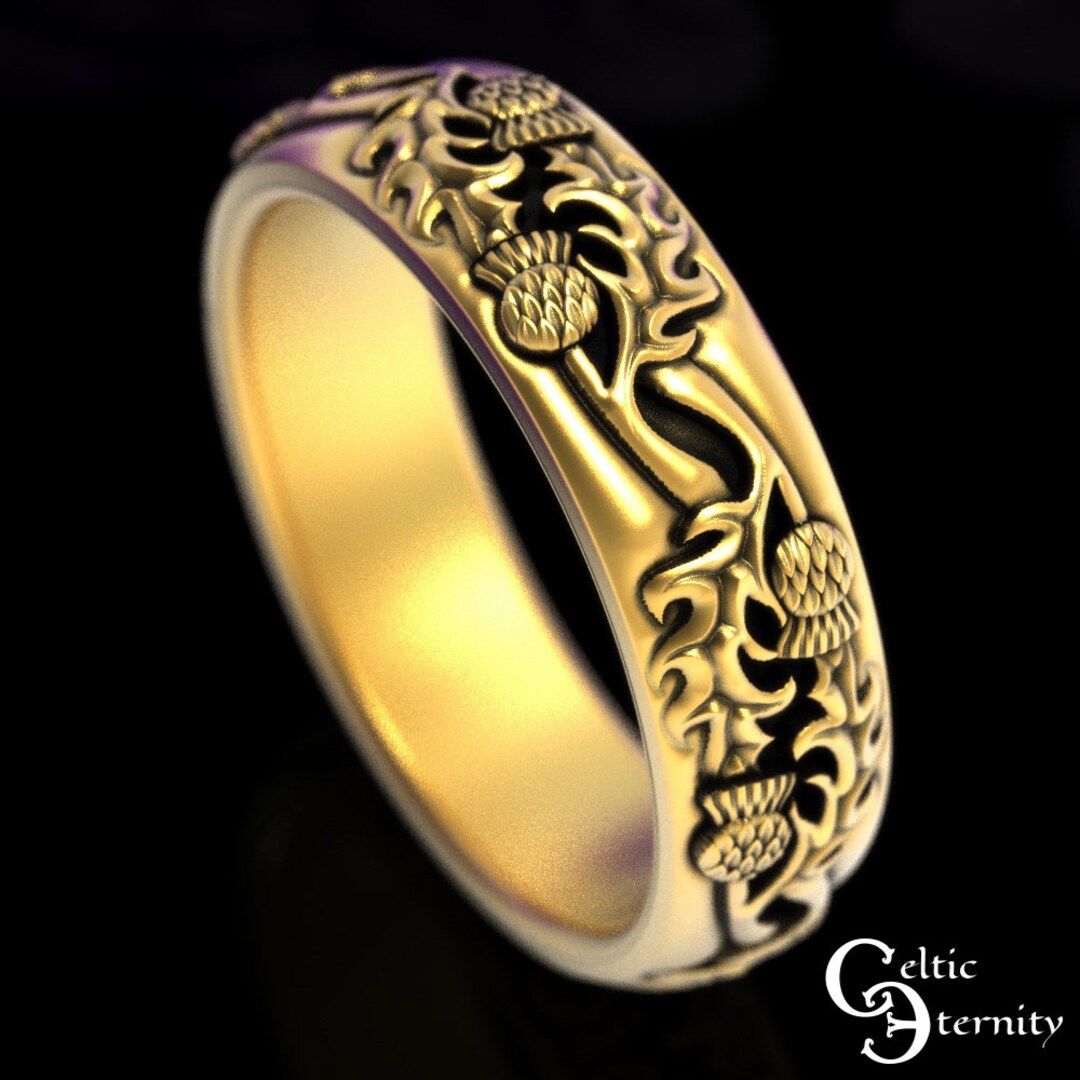 10K Thistle Ring, Gold Scottish Thistle Wedding Band, 10K Scotland ...
