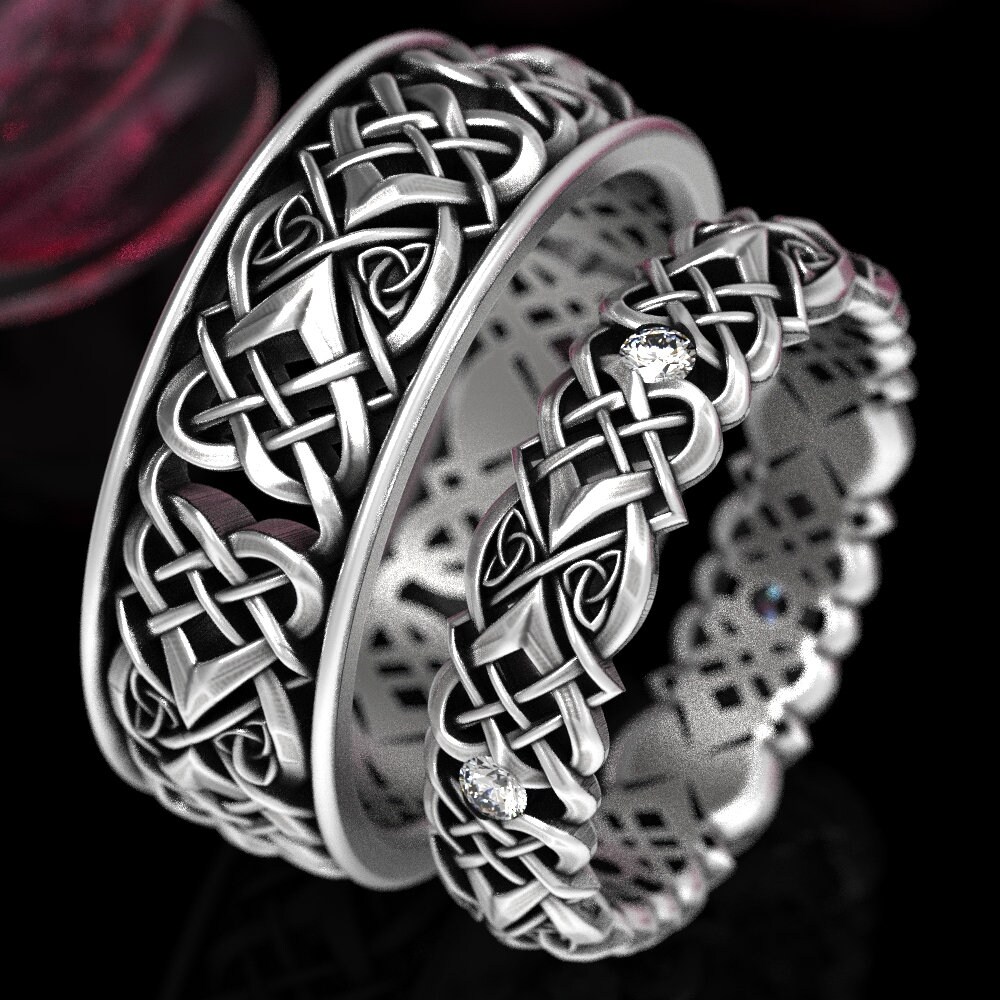 Celtic Knot Moissanite Wedding Ring Set. Matching Celtic Heart Knot ...