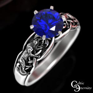 Alexandrite Wolf Engagement Ring, Sterling Wolf Engagement Ring, Celtic Alexandrite Solitaire ...