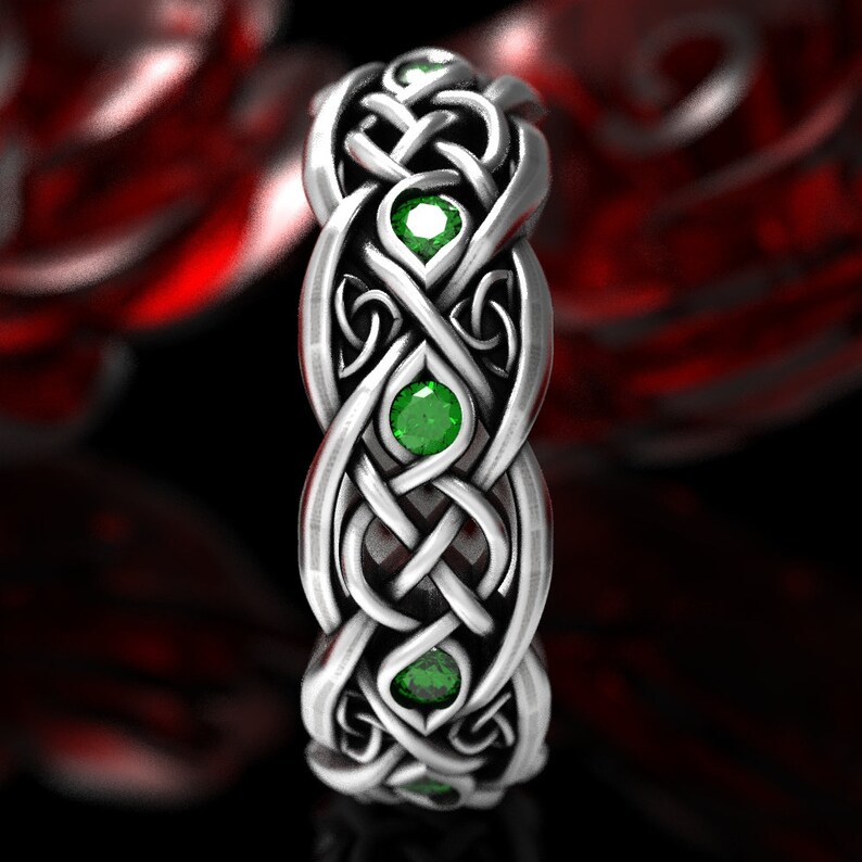 Silver Infinity Ring Sterling Celtic Ring Emerald Celtic - Etsy