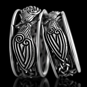 His Hers Celtic Raven Wedding Set, Norse Raven Ring, Hugin Munin Celtic ...