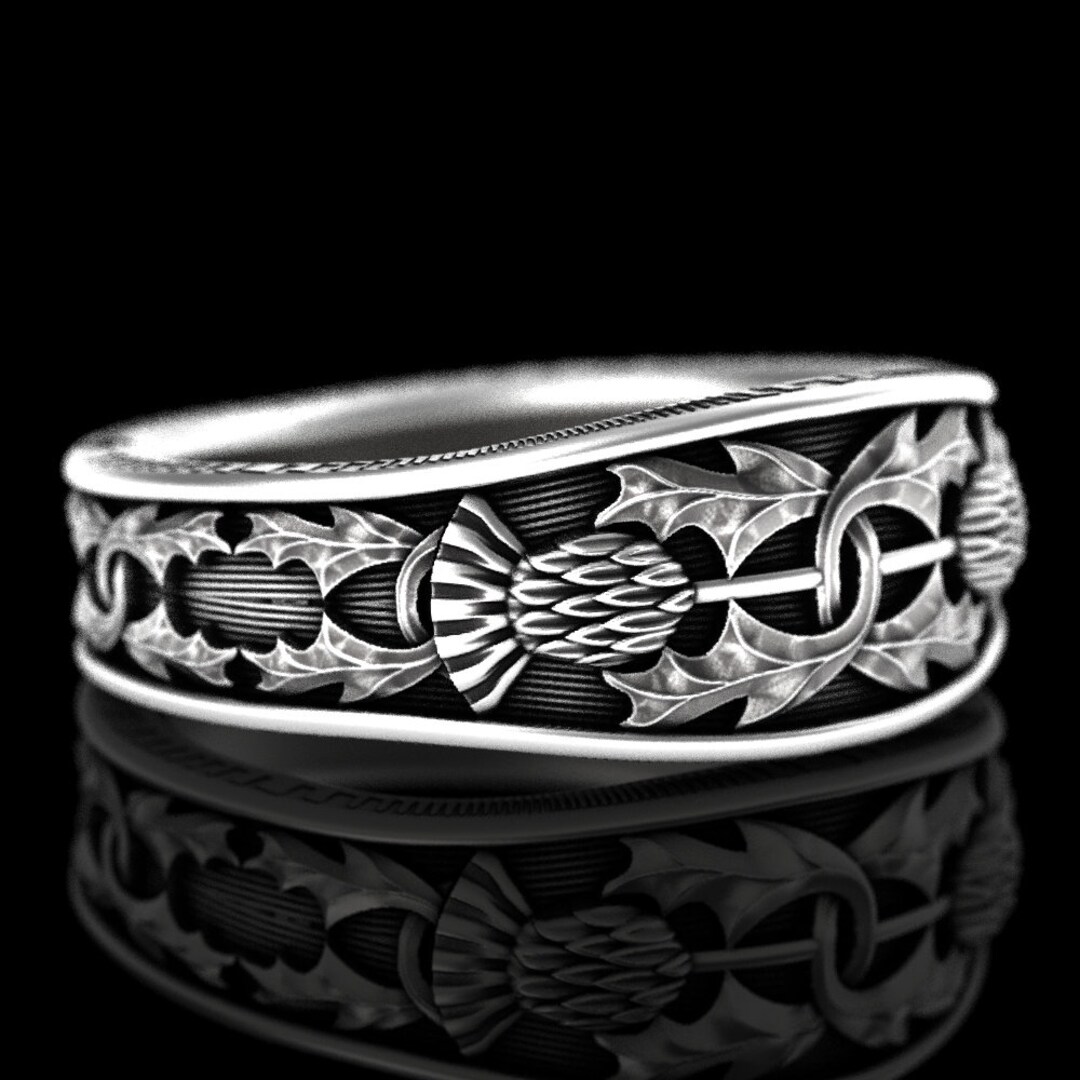 Scottish Thistle Ring, Sterling Silver Wedding Ring, Silver Thistle ...
