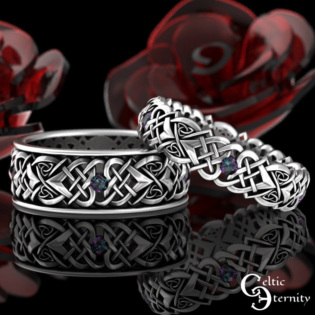 Matching Alexandrite Wedding Set, Sterling Silver Alexandrite Celtic ...