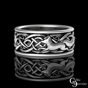 Mens Fox Wedding Ring, Sterling Fox Ring, Celtic Fox Wedding Ring, Fox ...