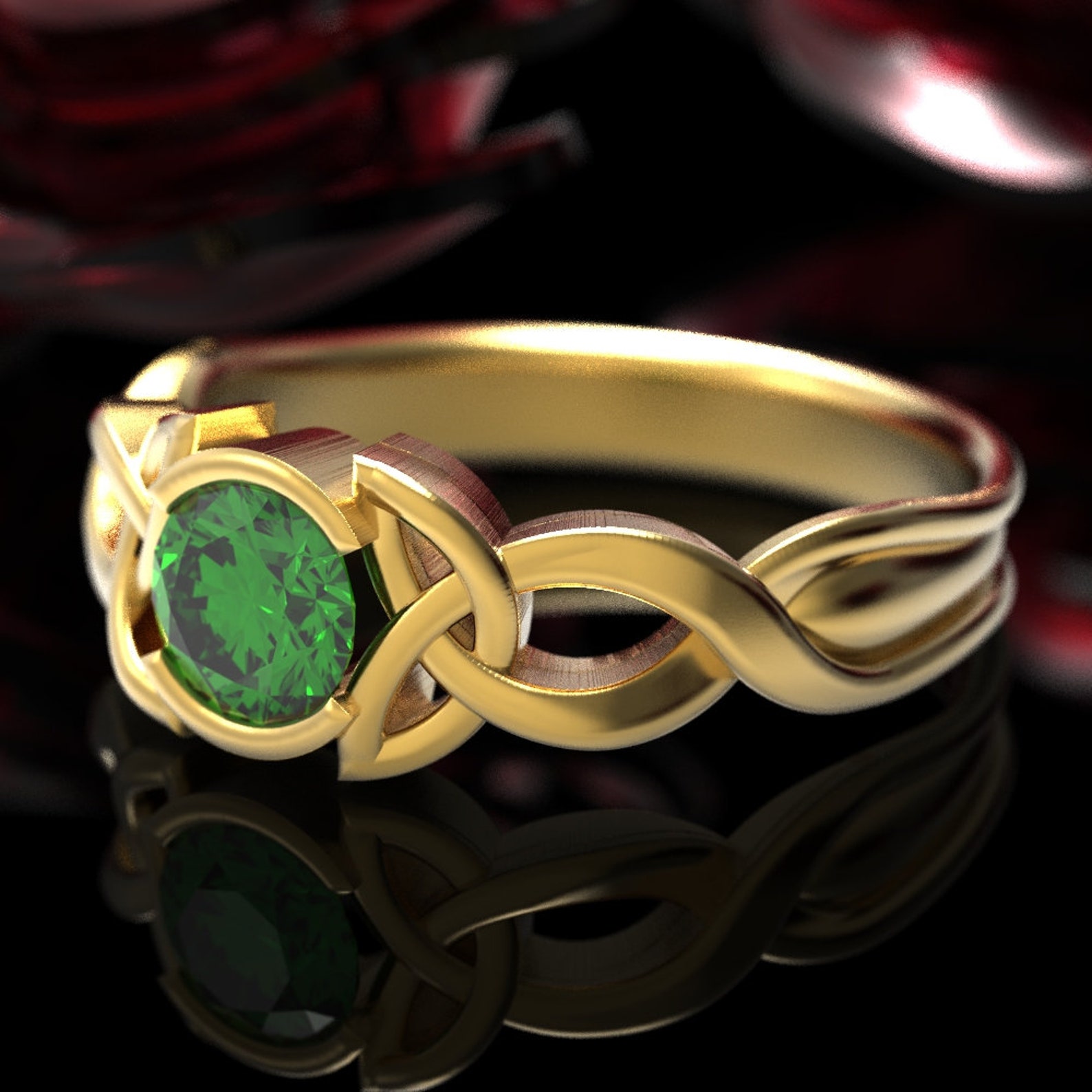 Celtic Emerald Engagement Ring Celtic Gold Knot Ring Trinity - Etsy