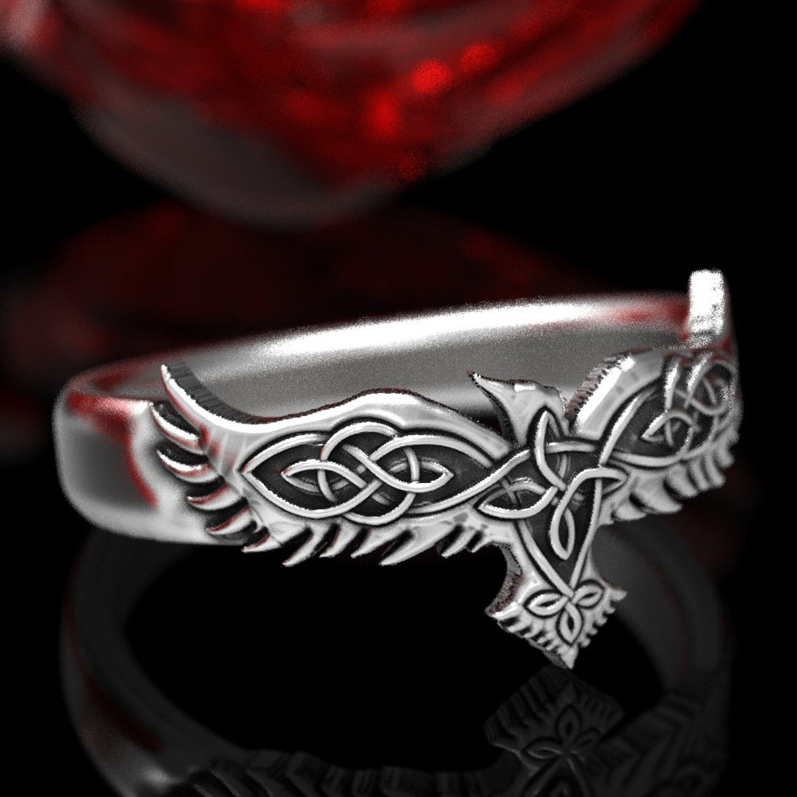 Sterling Silver Celtic Raven Ring Raven Wedding Band Womens - Etsy