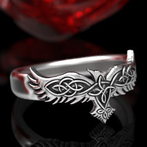 Sterling Silver Celtic Raven Ring, Raven Wedding Band, Womens Wedding ...