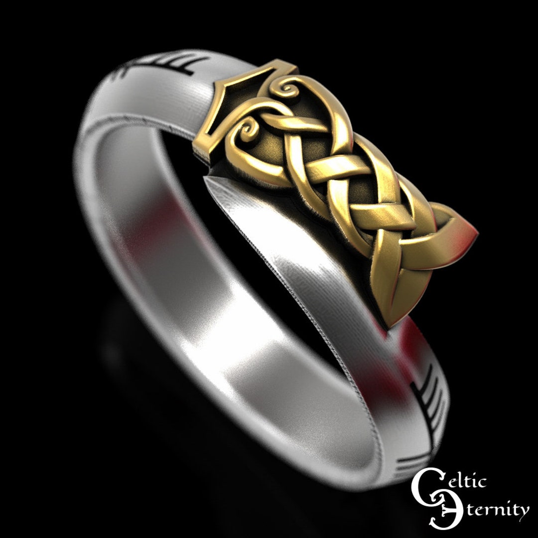 Sterling 10K Gold Ogham Ring, 2tone Irish Wedding Ring, Ogham Wedding ...
