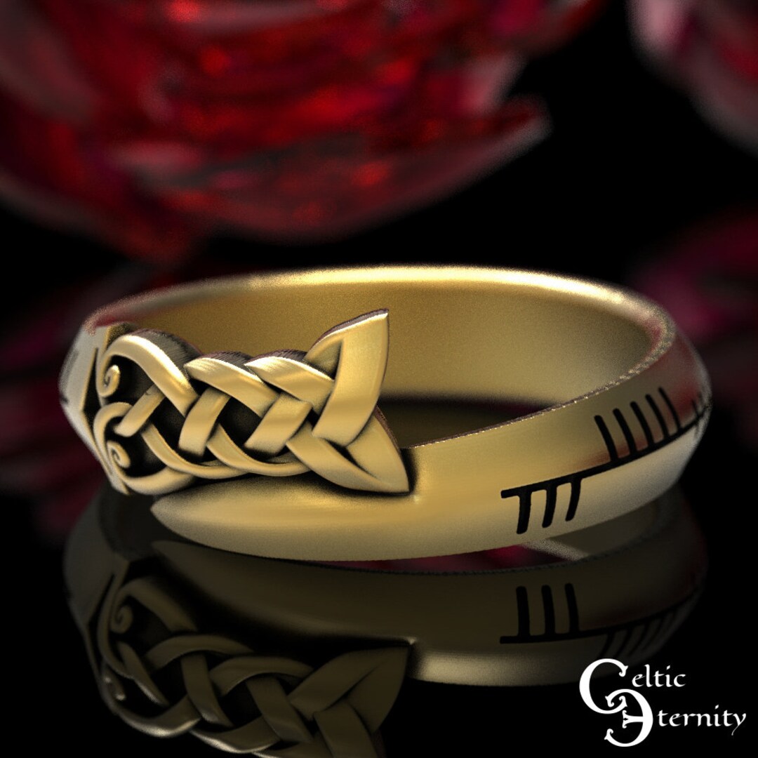 Gold Ogham Ring 10K Irish Wedding Ring Gold Druid Ring - Etsy