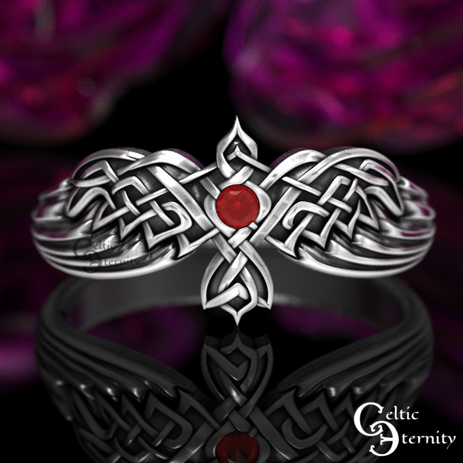 Sterling Silver Raven Ring Ruby Wedding Ring Raven Jewelry | Etsy