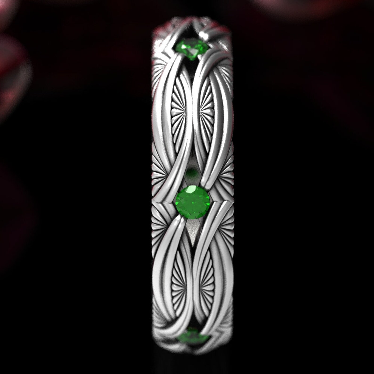Emerald Celtic Eternity Band Silver Celtic Wedding Ring | Etsy