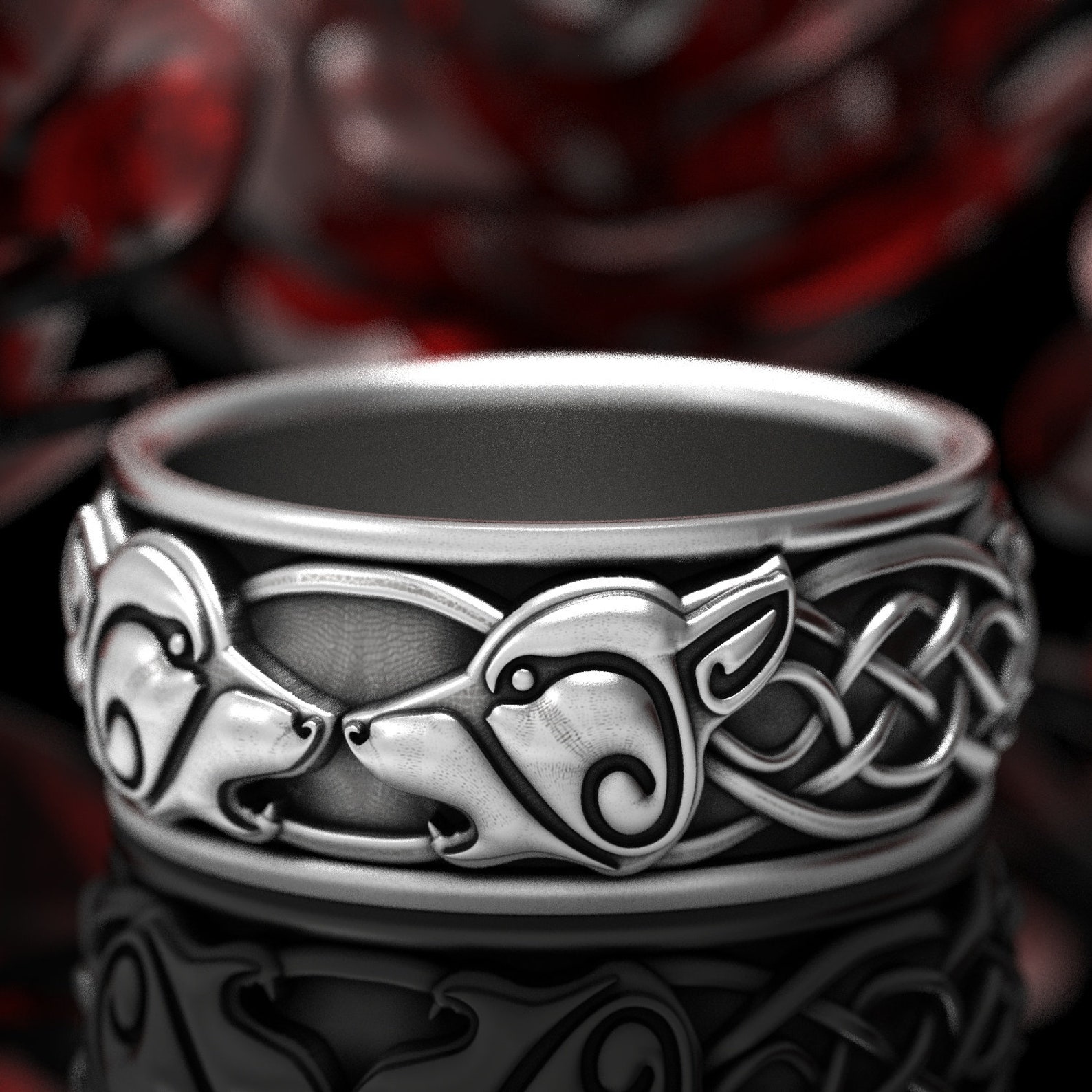 Wolf Wedding Ring Set Celtic Wolf Ring Set Mens Wedding - Etsy