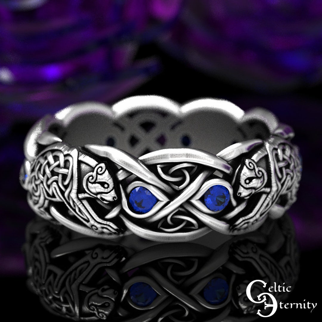 Sterling Silver Bear Ring, Sapphire Bear Ring, Celtic Bear Ring, Celtic ...