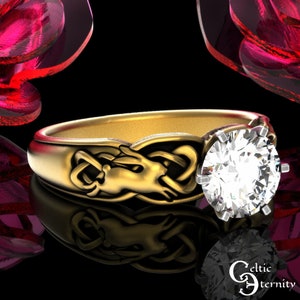 Gold Rabbit Engagement Ring, 10K Celtic Bunny Wedding Ring, 14K Gold ...