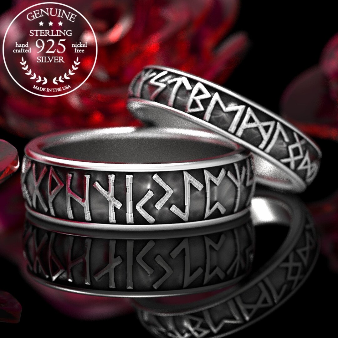 Sterling Silver Rune Rings, Custom Phrase Rune Ring Set, Futhark Script ...