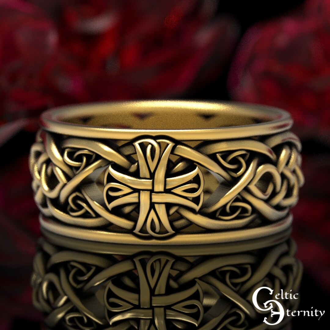 Gold Celtic Cross Ring, Mens 14K Cross Ring, 10K Cross Wedding Ring ...