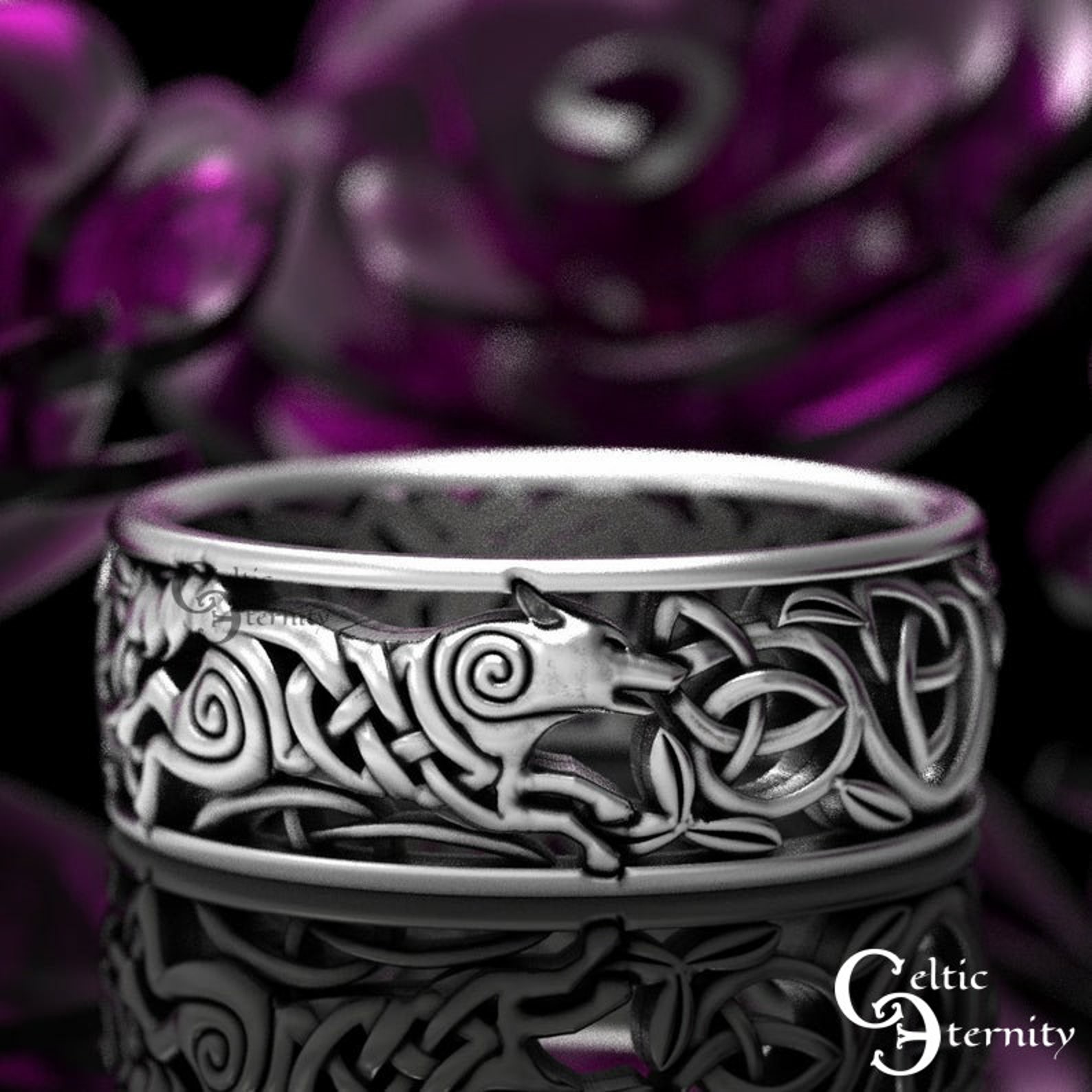 Sterling Celtic Wolf Ring Wolf Wedding Ring Wolf Wedding | Etsy