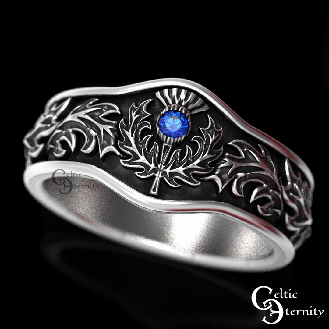 Sapphire Scottish Thistle Ring, Sterling Silver Thistle Ring, Scottish ...