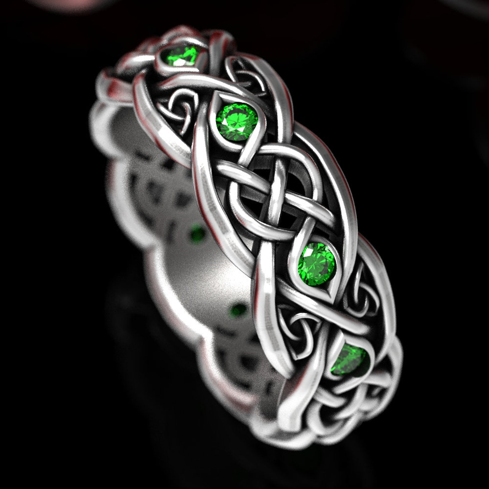 Silver Infinity Ring Sterling Celtic Ring Emerald Celtic - Etsy