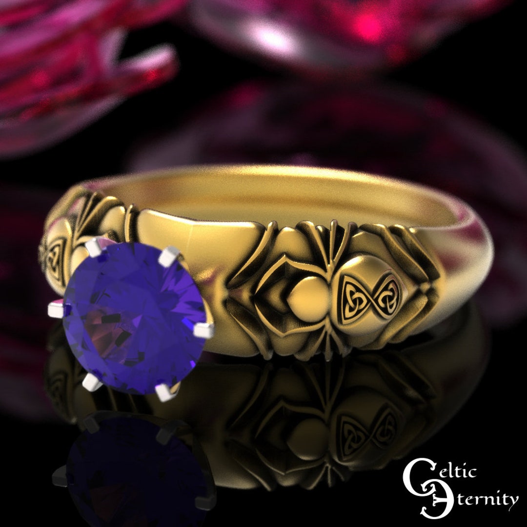 10K Amethyst Spider Ring, 10K Spider Engagement Ring, 14K Gold Spider ...