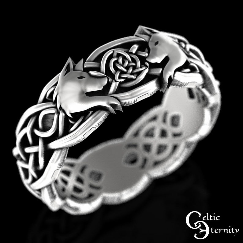 Sterling Silver Wolf Ring Wolves Wedding Ring Celtic Wolf - Etsy