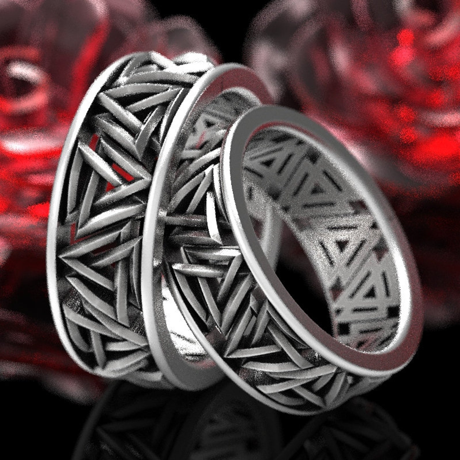 Valknut Knot Viking Silver Ring Set Viking Wedding Ring Set - Etsy