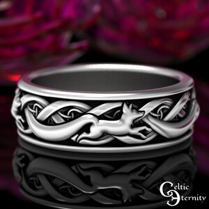 Mens Sterling Fox Ring, Celtic Fox Wedding Band, Mens Celtic Animal ...