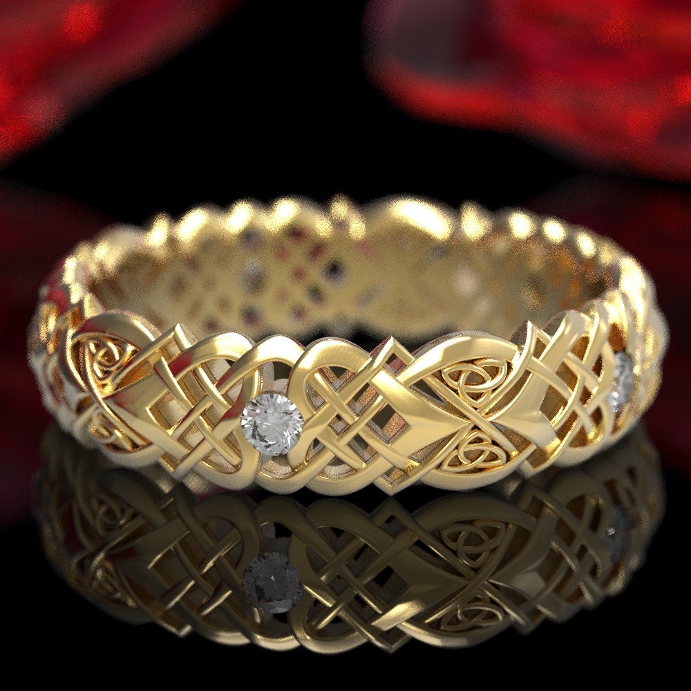 Gold & Moissanite Celtic Knot Ring, Heart Knot Gold Wedding Ring, Women ...