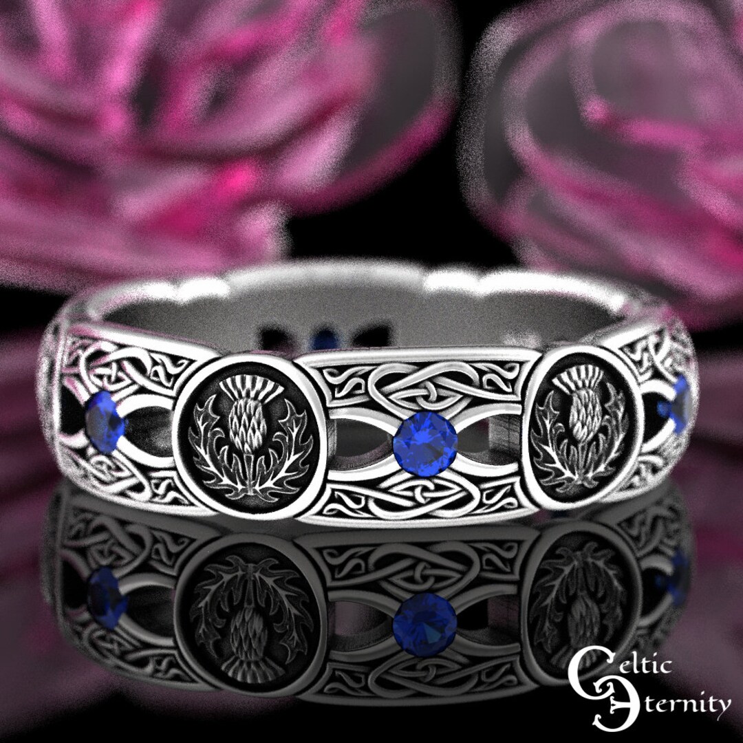 Sterling Sapphire Thistle Wedding Ring, Womens Sapphire Wedding Ring ...