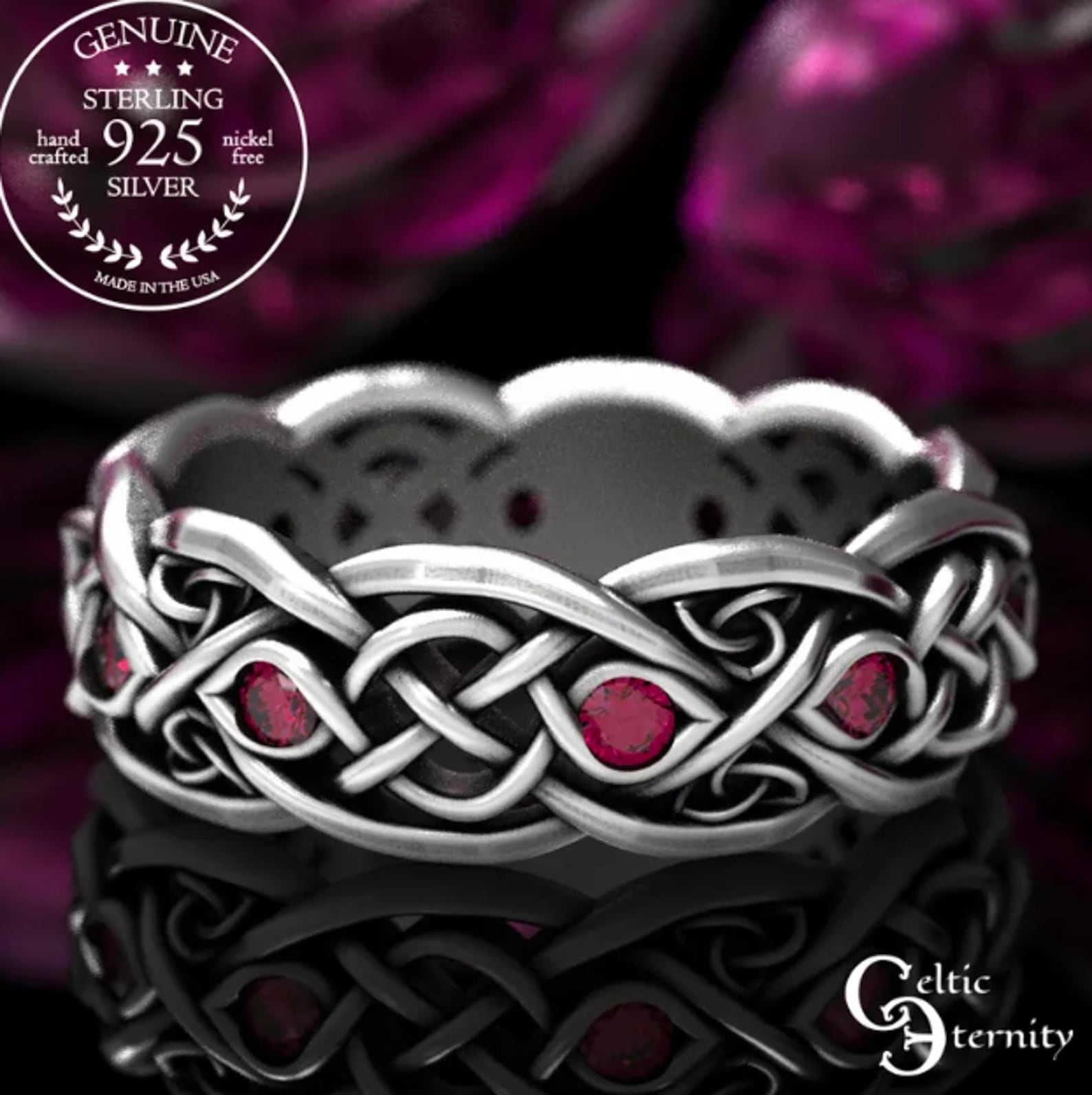 Ruby + Sterling Infinity Wedding Band, Sterling Silver Celtic Ring ...