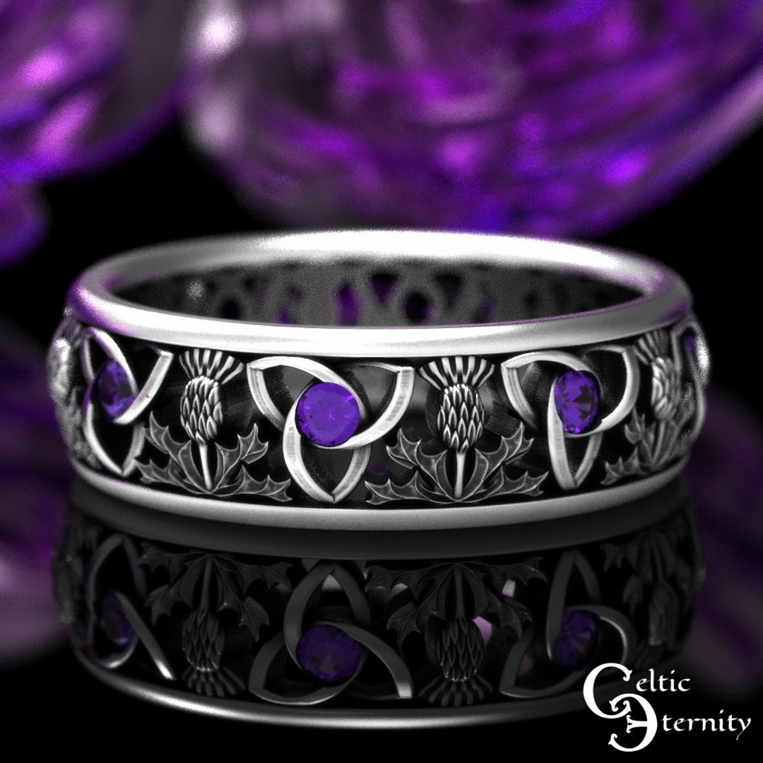 Amethyst Thistle Ring, Classic Celtic Ring, Scottish Amethyst Ring ...