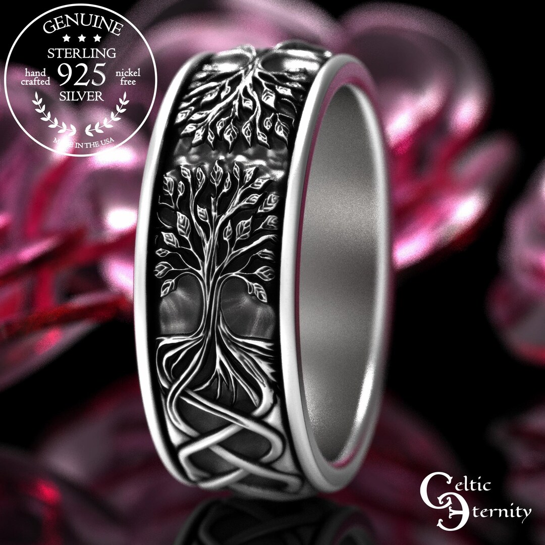 Sterling Groom's Tree of Life Wedding Ring, Silver Norse Yggdrasil Ring ...