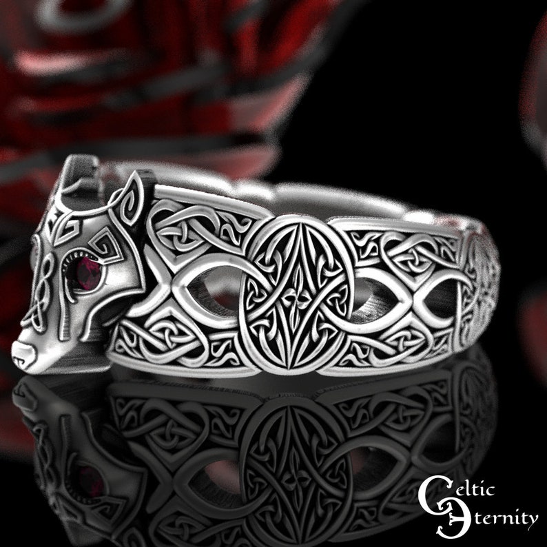 Ruby Celtic Wolf Ring Ruby Wolf Ring Sterling Wolf Ring - Etsy