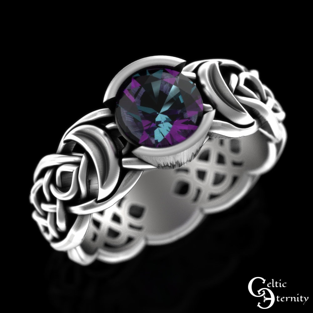 Alexandrite Moon Ring, Sterling Silver Crescent Moon Ring, Celtic Moon ...
