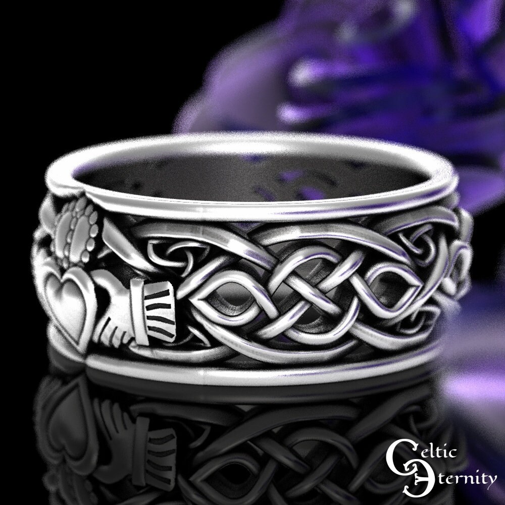 Mens Sterling Silver Claddagh Ring, Modern Claddagh Wedding Ring ...