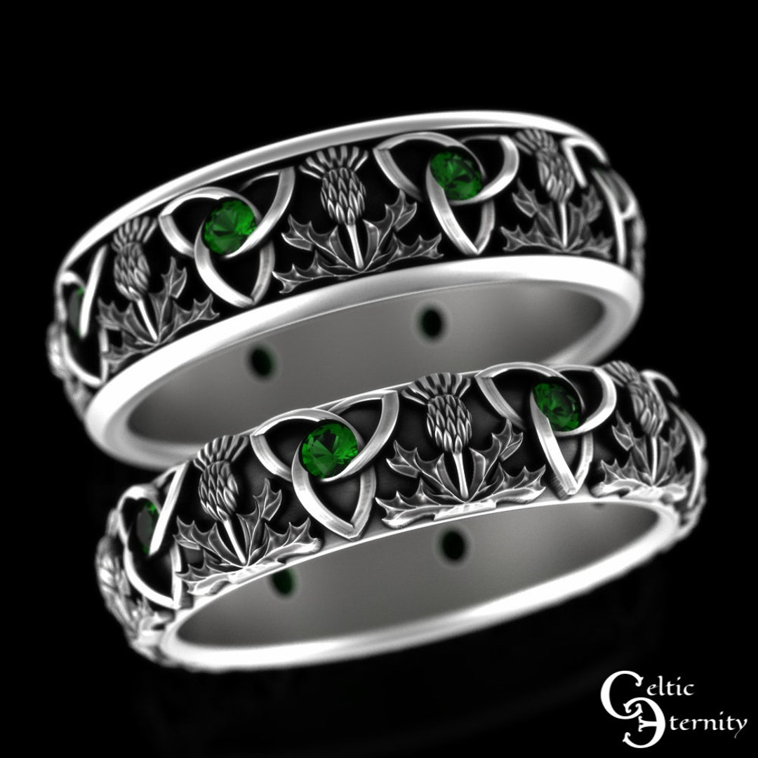 Emerald Matching Thistle Rings, Sterling Silver Scottish Thistle Ring ...